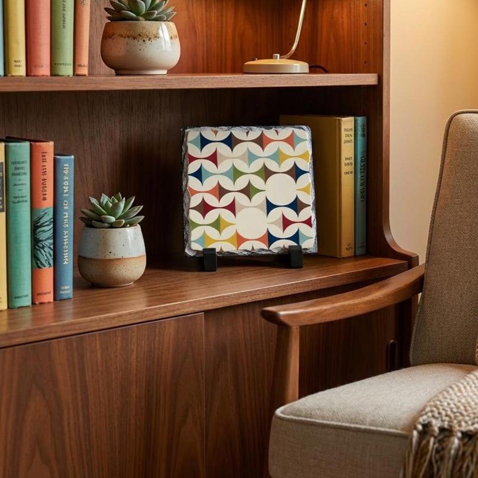 Mid Century Modern Geometric Slate Tile – Colorful Retro Pattern Art ...