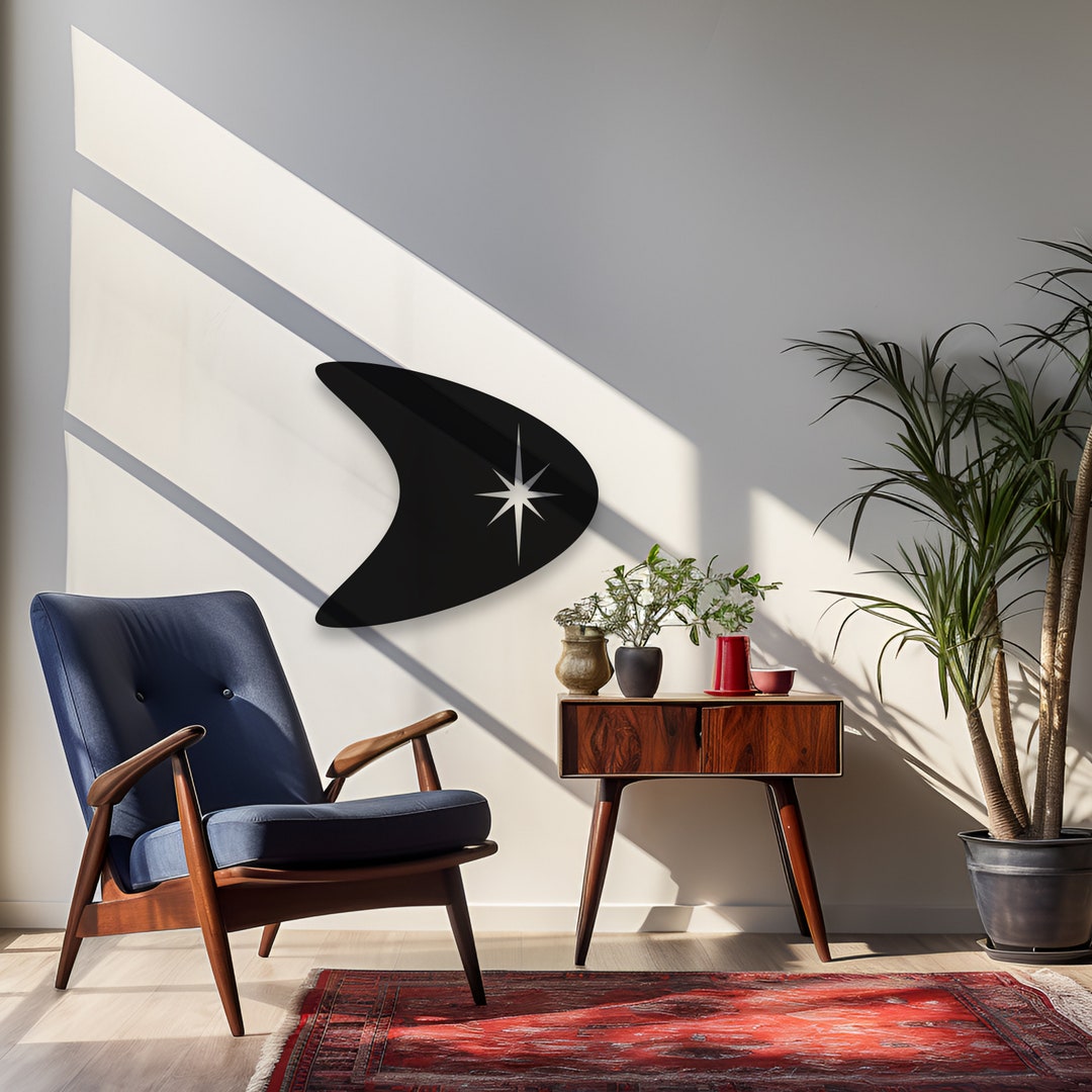 Mid Century Modern Boomerang Metal Wall Art, MCM Boomerang Starburst ...