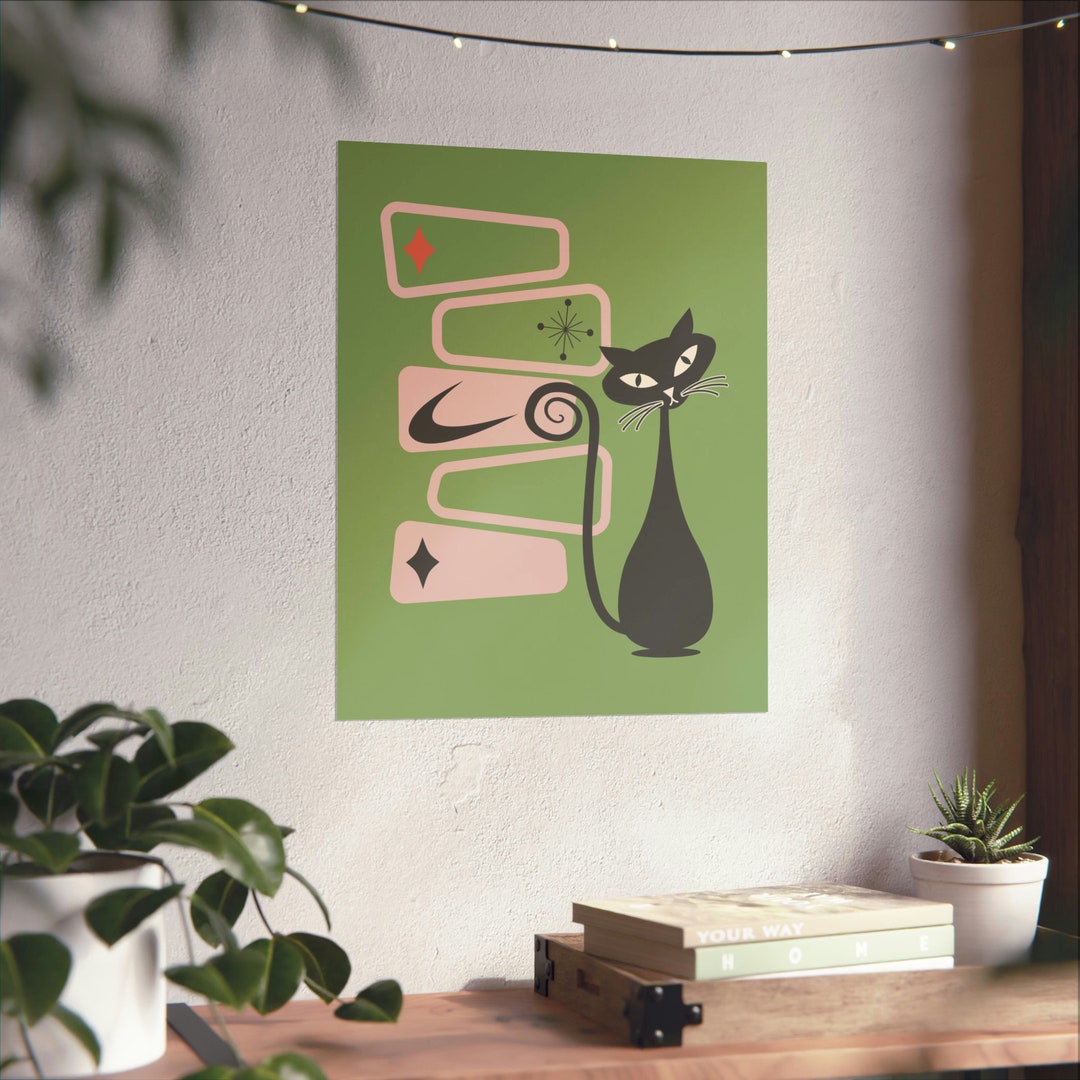Atomic Black Cat Matte Vertical Poster, Atomic Cat Poster, Retro Atomic ...