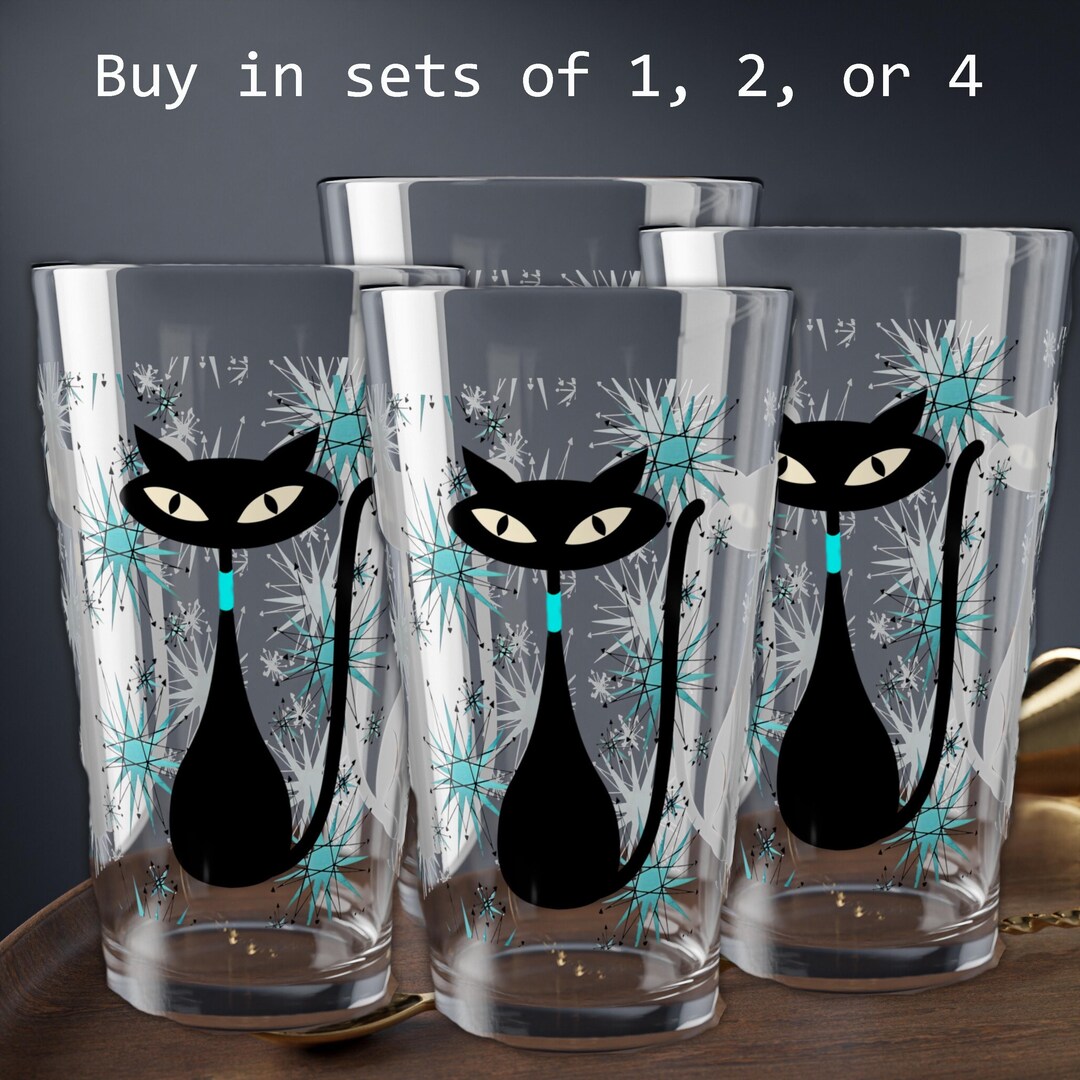 Atomic Cat Glasses Retro Mid Century Modern Atomic Kitty Glassware Pint ...
