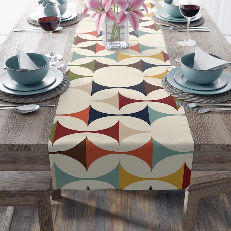 Mid Century Modern Table Runner Retro Geometric Dining Table Runner ...