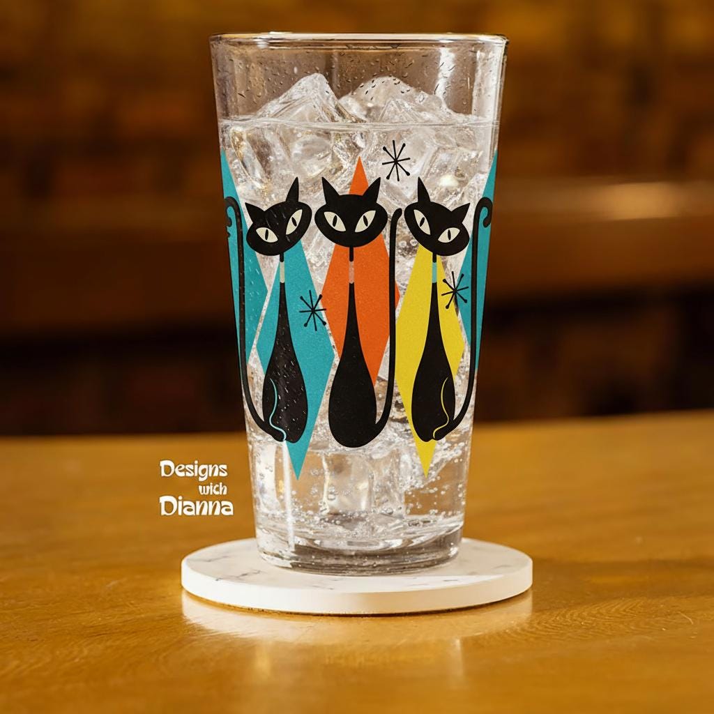 Atomic Cat Glasses MCM Retro Cocktail Glassware Set Mid Century Modern ...