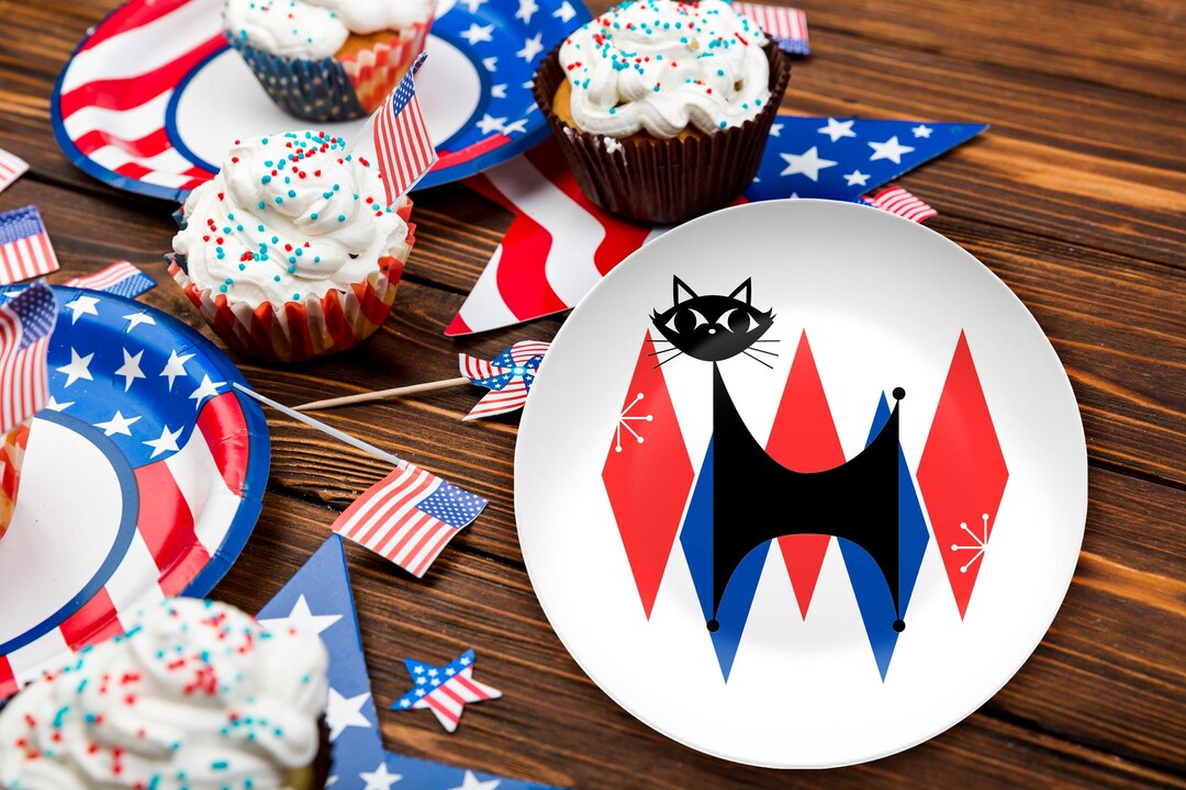 Atomic Cat Dinner Plate | Decorative Dishes | Mid Century Modern Dinner ...