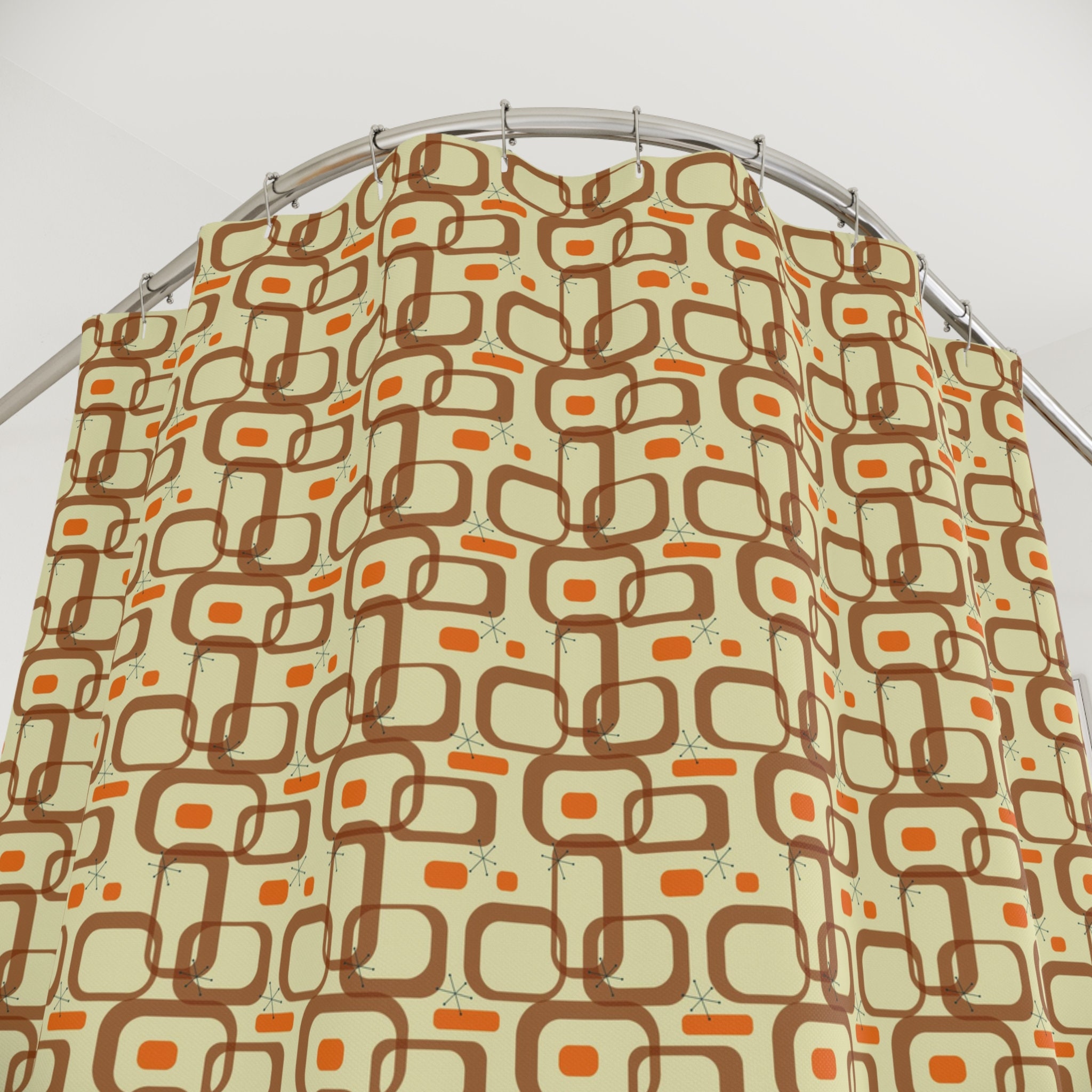 Mid Century Modern Orange And Brown Shower Curtain Mcm Shower Curtain