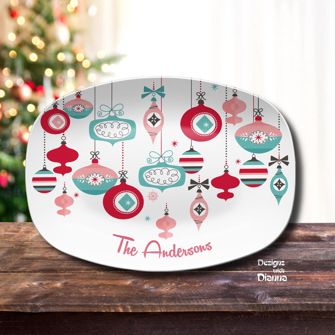 Personalized Christmas Platter Mid Century Modern Holiday Plate Retro ...