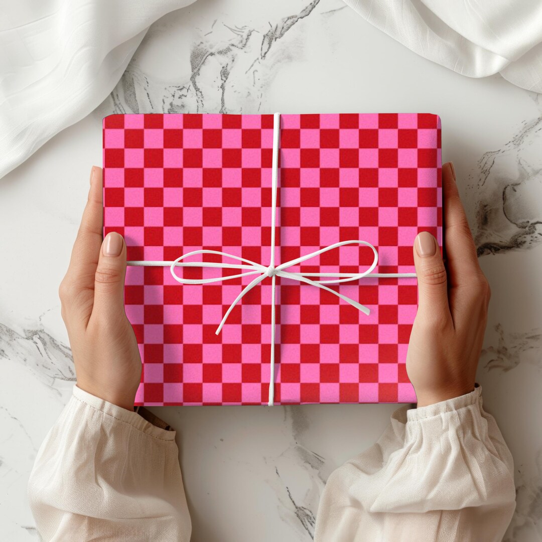 Retro Checkered Wrapping Paper Custom Vintage Red and Pink Checker Gift ...