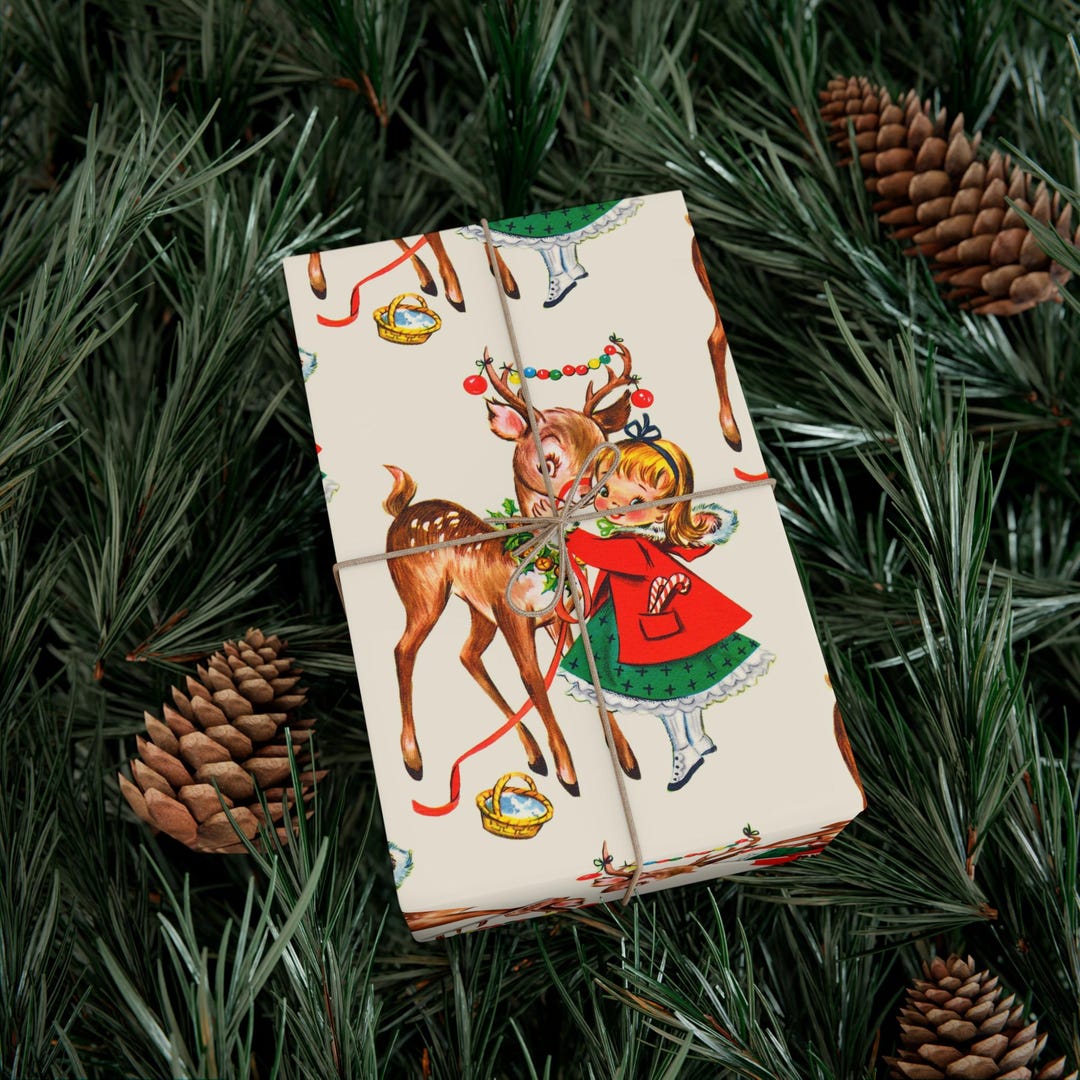 Vintage Christmas Wrapping Retro Reindeer Gift Wrap Vintage 50s ...