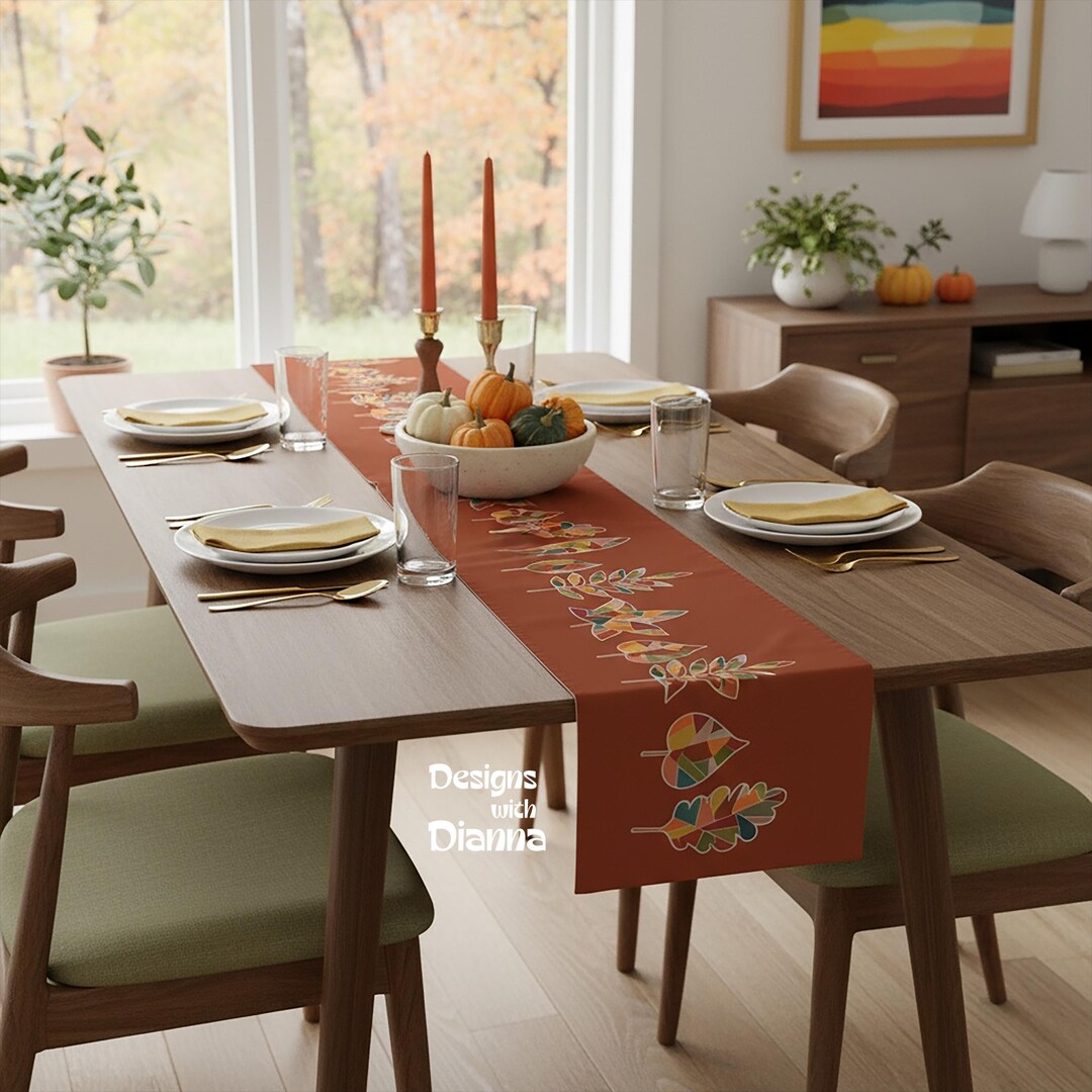 Mid Century Modern Fall Leaf Table Runner Thanksgiving Table Decor ...