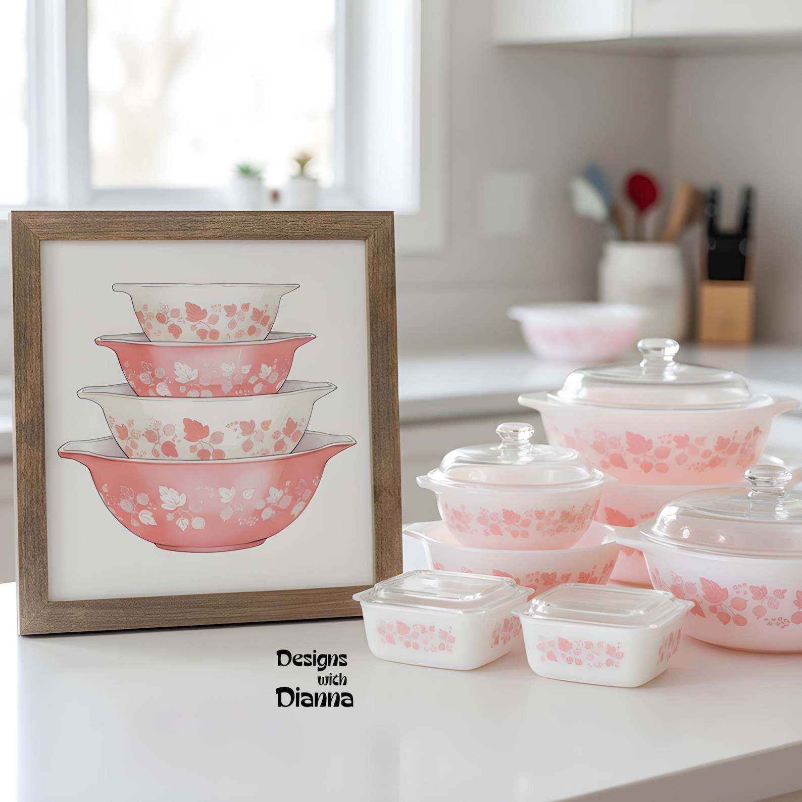 Pyrex Gooseberry Framed Art Retro Kitchen Wall Decor Vintage Pyrex ...