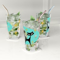 Atomic Cat Drinking Glasses Mid Century Modern Pint Glass MCM Cat Decor ...