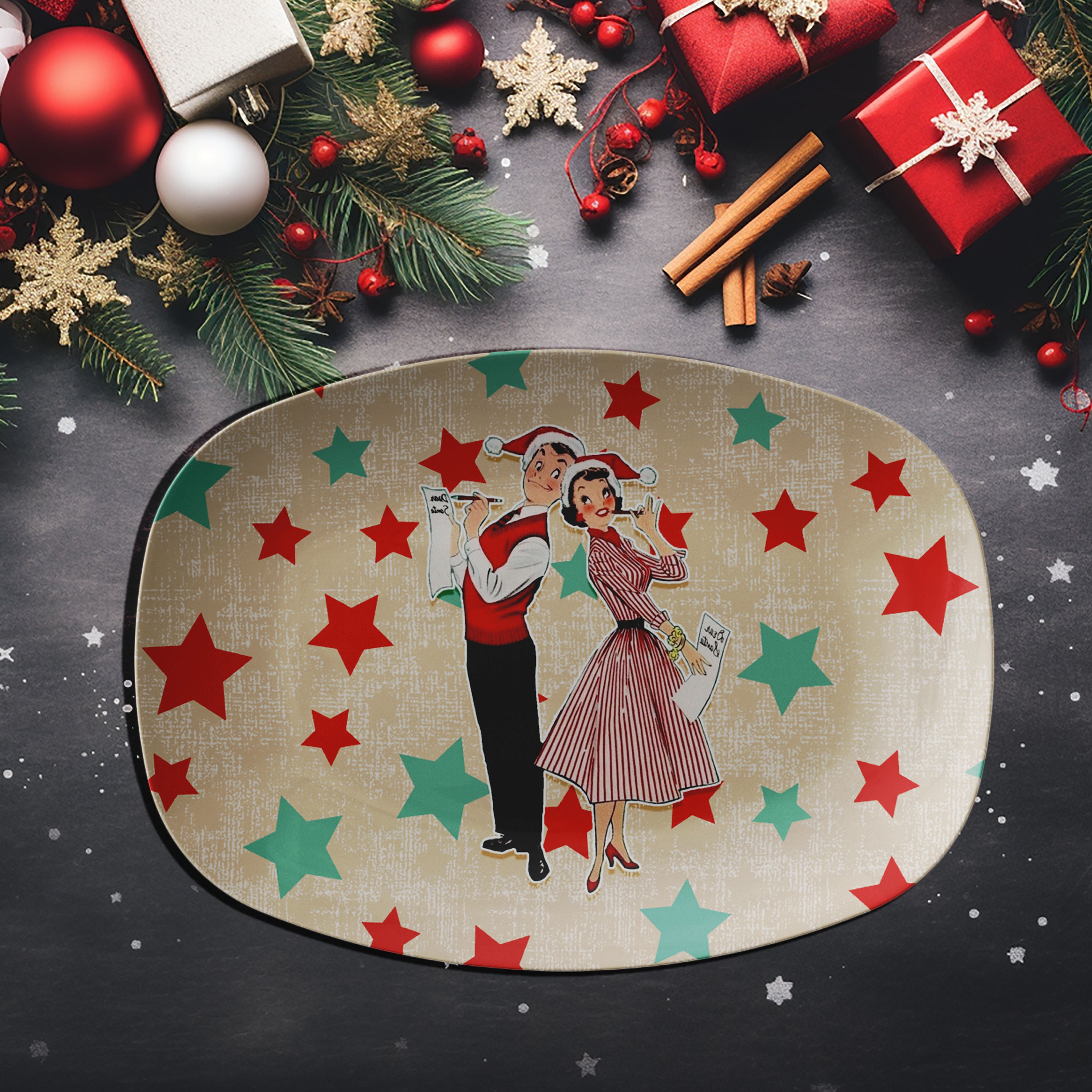 Vintage Retro 1950s Kitsch Christmas Platter, Atomic Holiday Serving ...