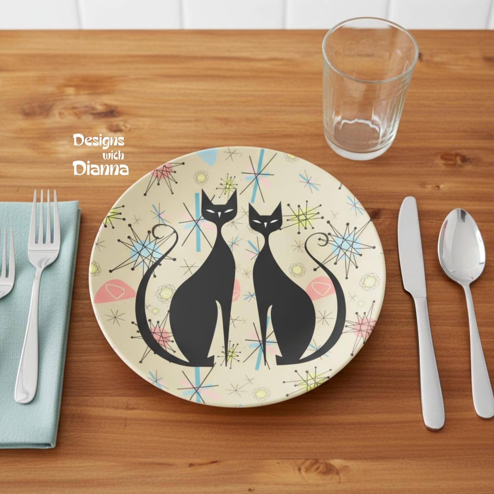 Atomic Cat Dinner Plate Mid Century Atomic Kitschy Cat Dinnerware Retro ...