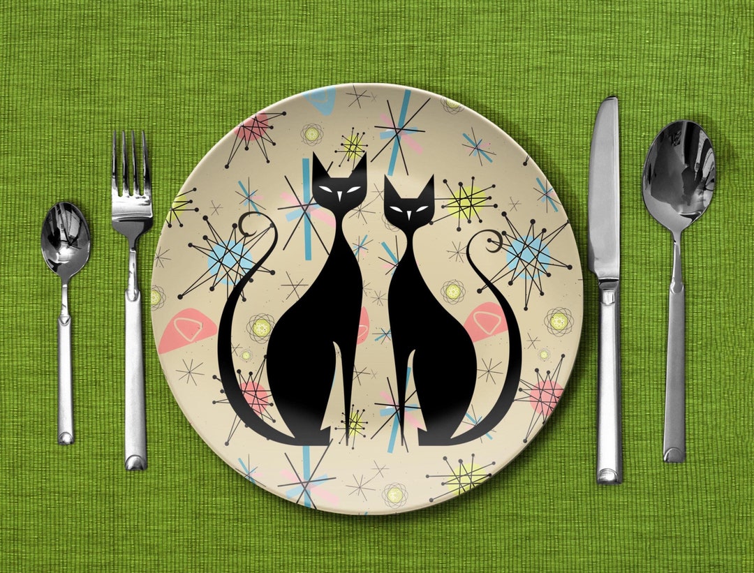 Atomic Cat Dinner Plate Mid Century Atomic Kitschy Cat Dinnerware Retro ...