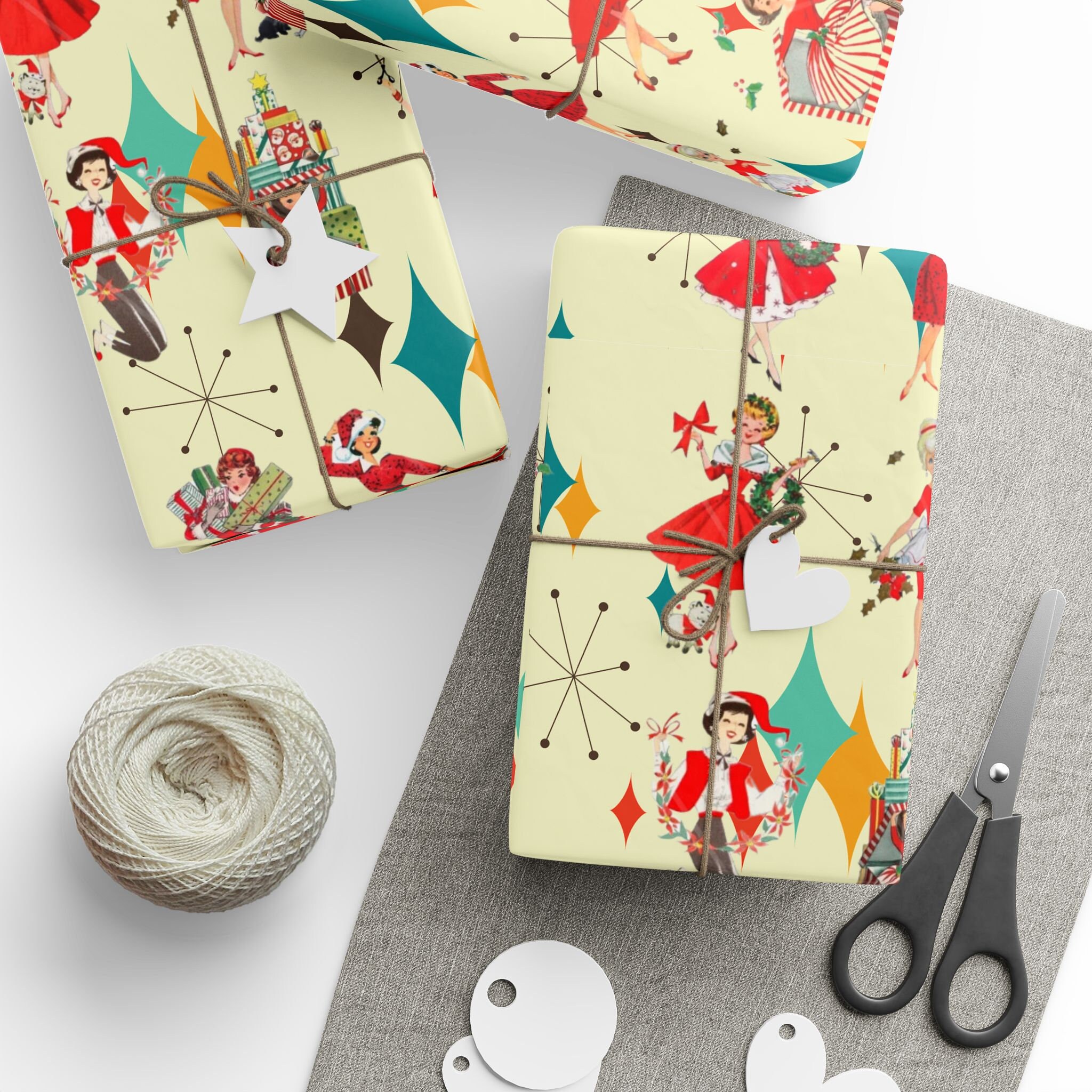 1950s Retro Vintage Christmas Wrapping Paper, Vintage 1950s Wrapping ...