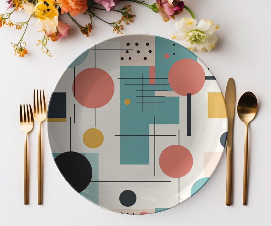 Atomic Geometric Dinner Plate, MCM Atomic Style Plate - Etsy