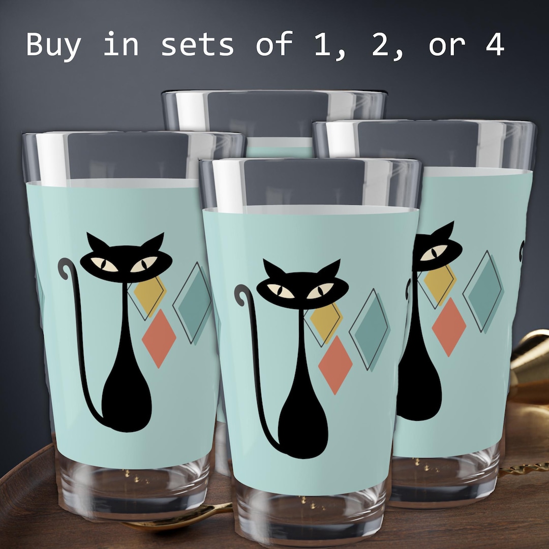 Atomic Cat Glasses Retro Mid Century Modern Atomic Kitty Glassware Pint ...