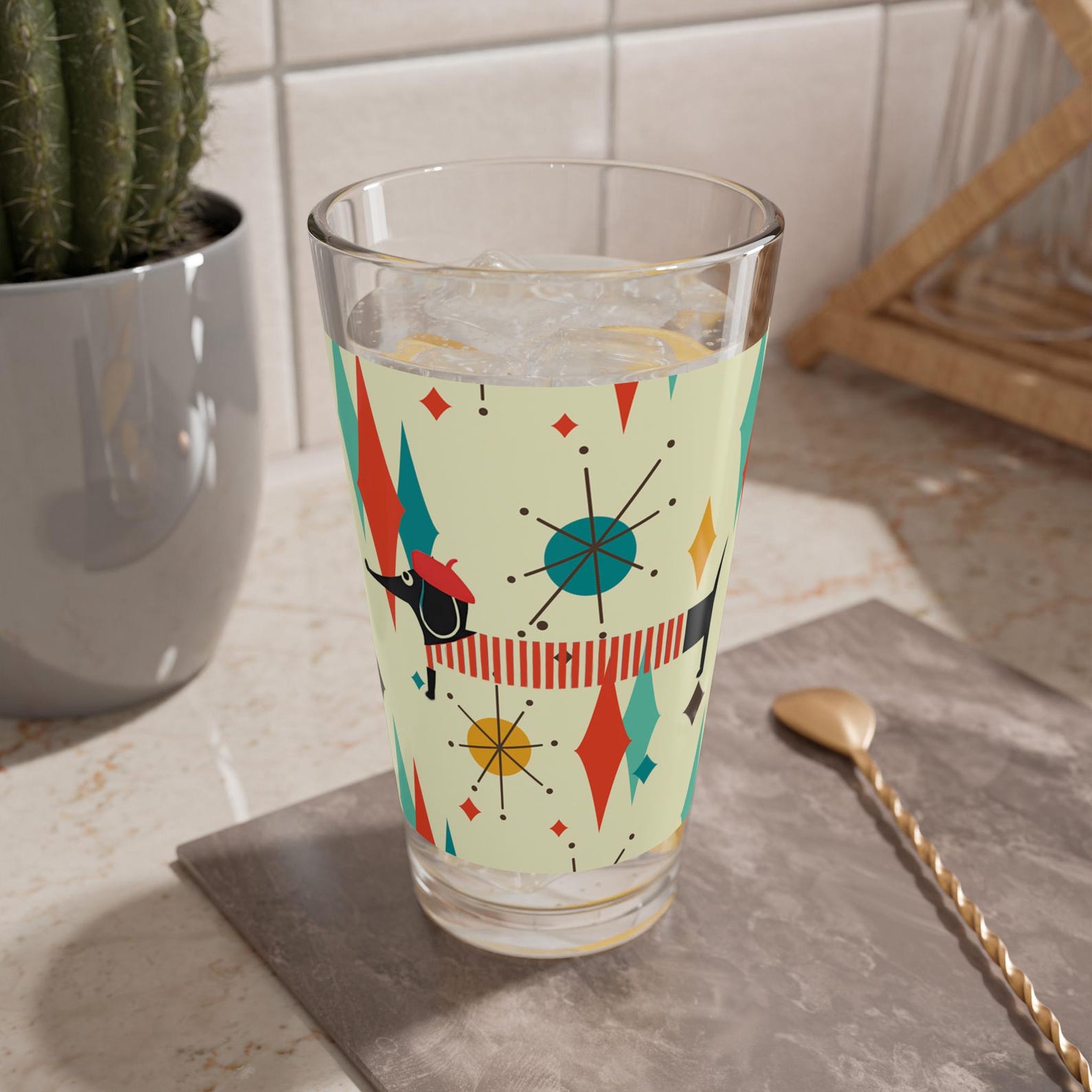 Atomic Dog Dachshund Glass Atomic Dog Drinkware Retro Doxie Dog Gift ...