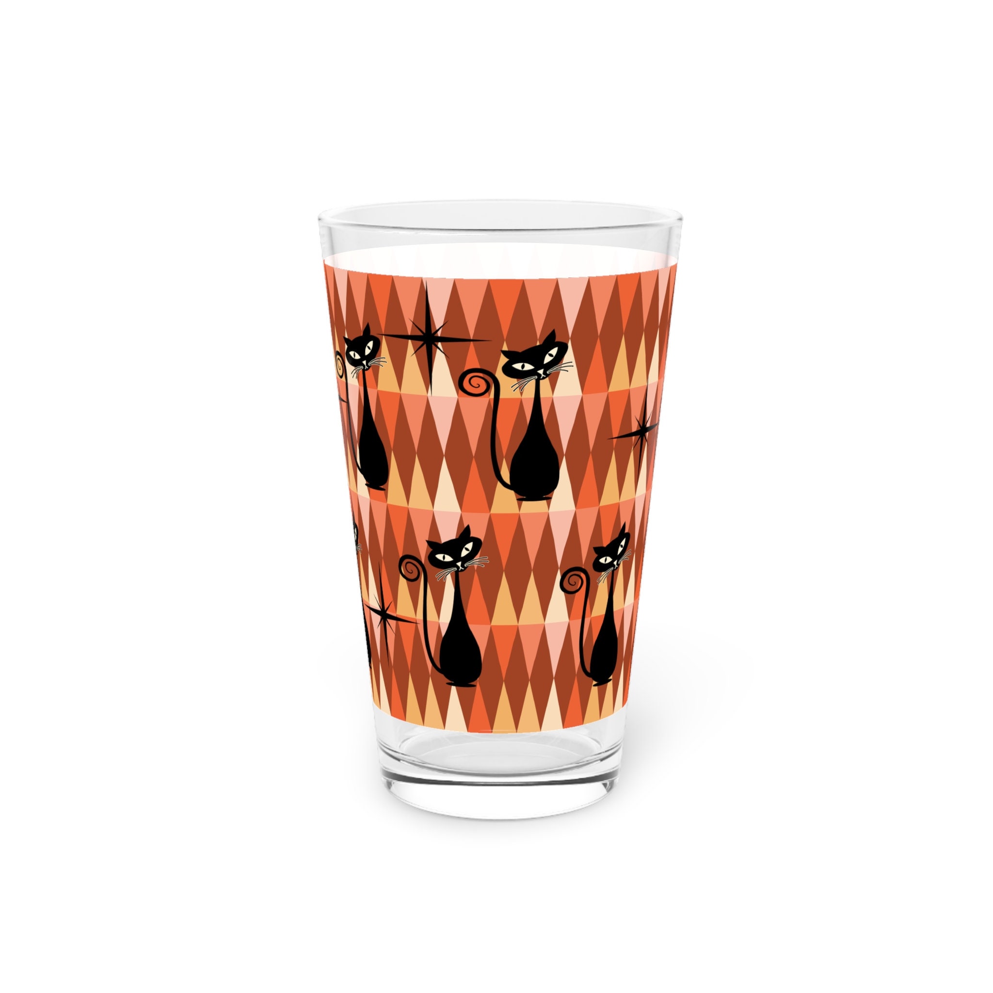Atomic Cat Drinking Glasses, Mid Century Modern Pint Glass, MCM Cat ...