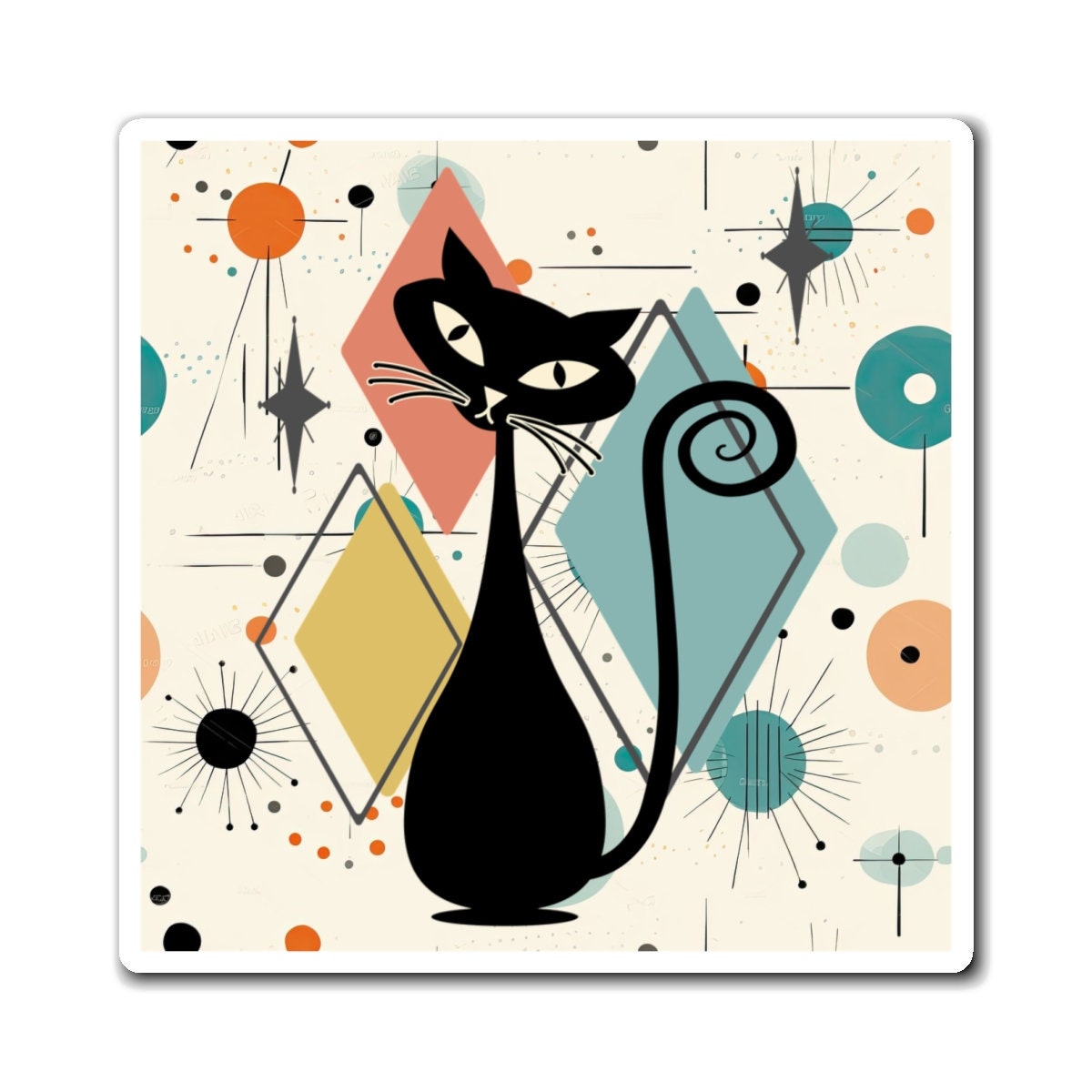 Mid Century Modern Atomic Cat Fridge Magnet, Vintage Style Cat Fridge ...