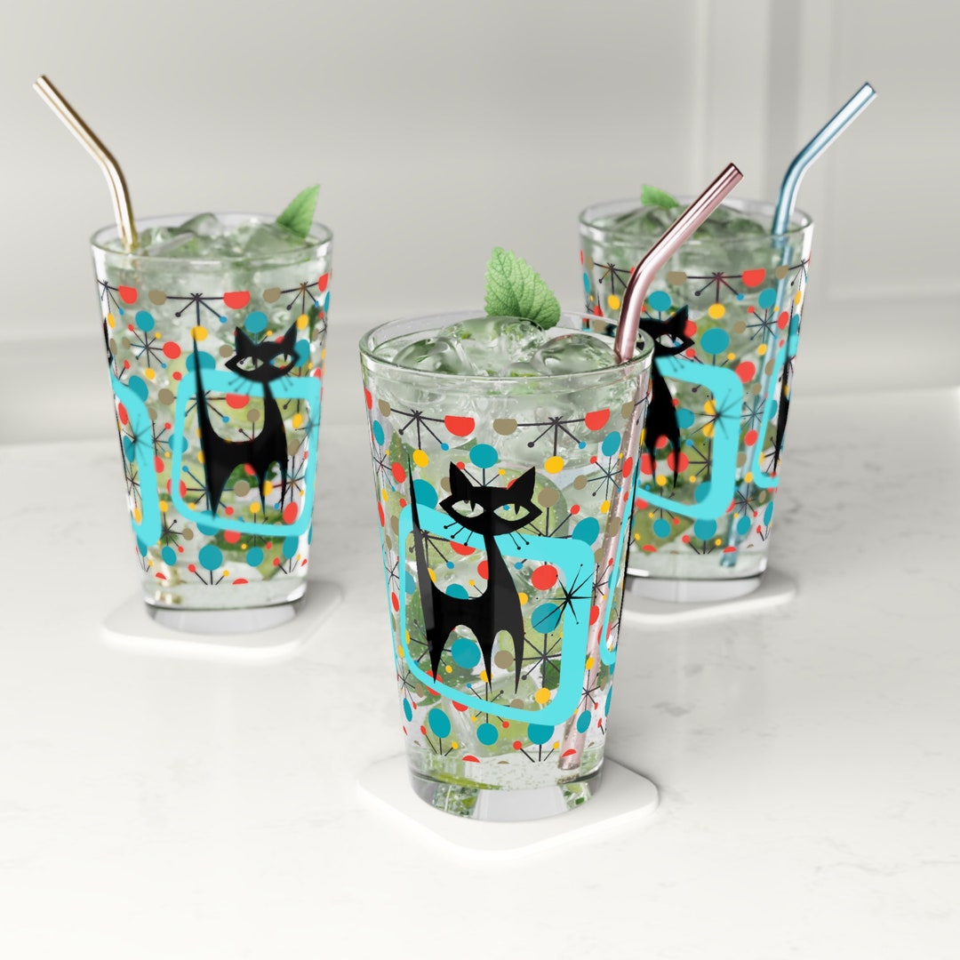Atomic Cat Beer Glasses Atomic Cat Drinkware Mid Century Modern Art ...