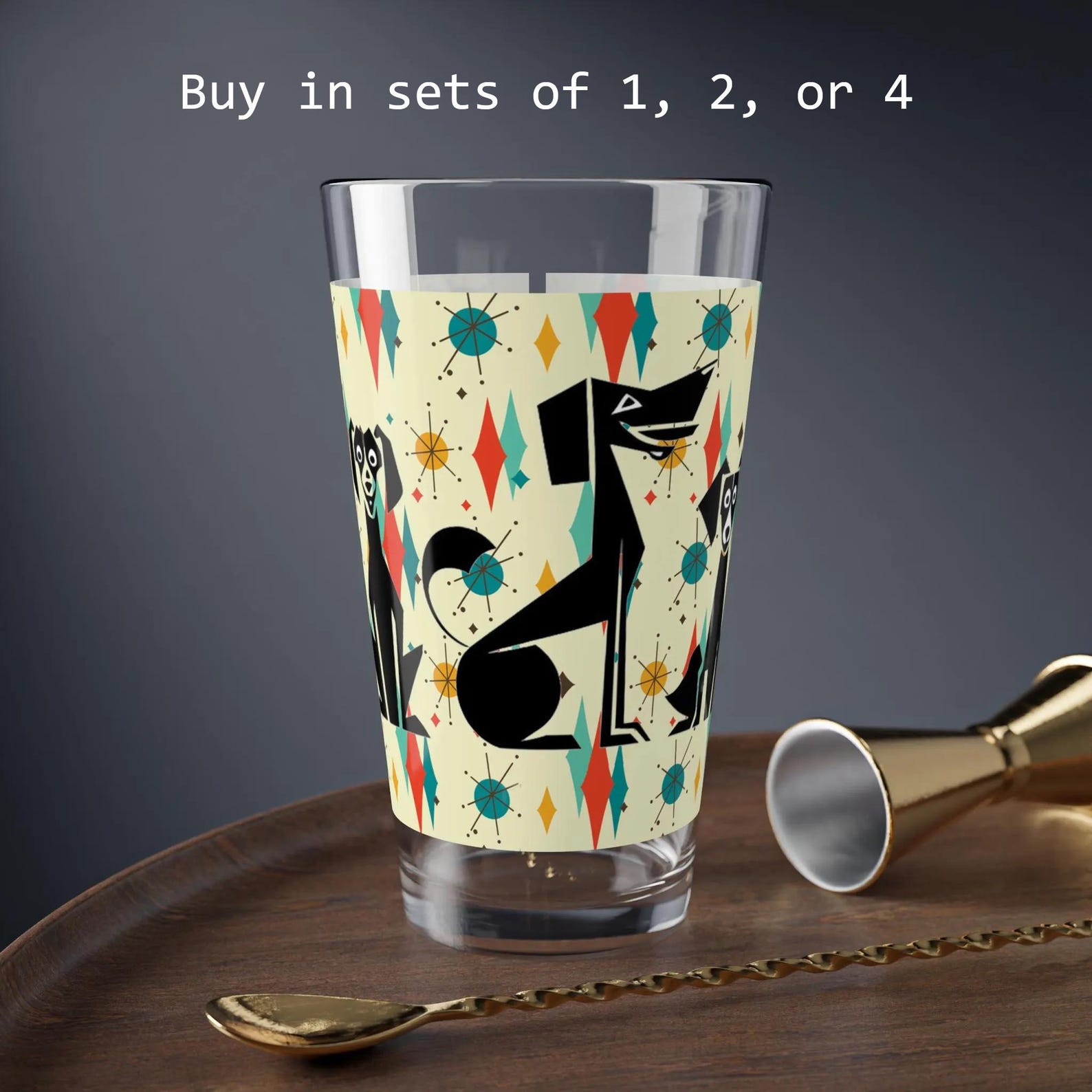 Atomic Dog Glass Mid Century Modern Glass Set of 1,2, or 4 Retro Atomic ...
