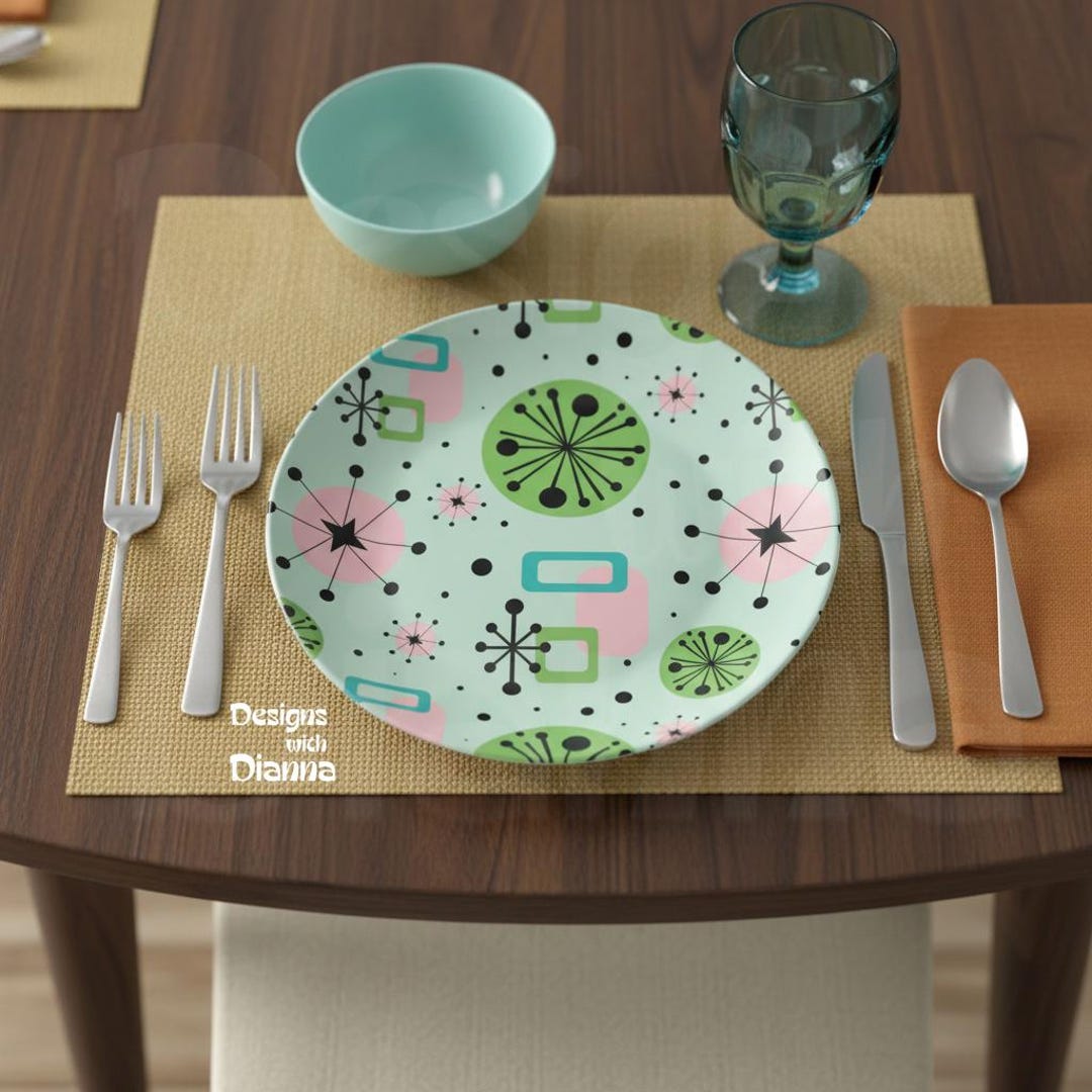 Mid Century Modern Dinner Plate Retro Atomic Style Shatterproof ...