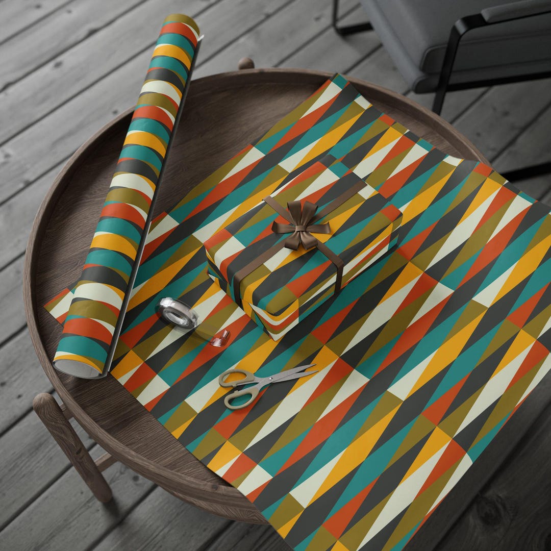 Mid Century Modern Red Retro Wrapping Paper, Atomic Teal Green Gift ...