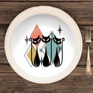 Atomic Cat Dinner Plate With Starbursts, Retro Atomic Cat Dinnerware, MCM Kitchen Gifts - Etsy