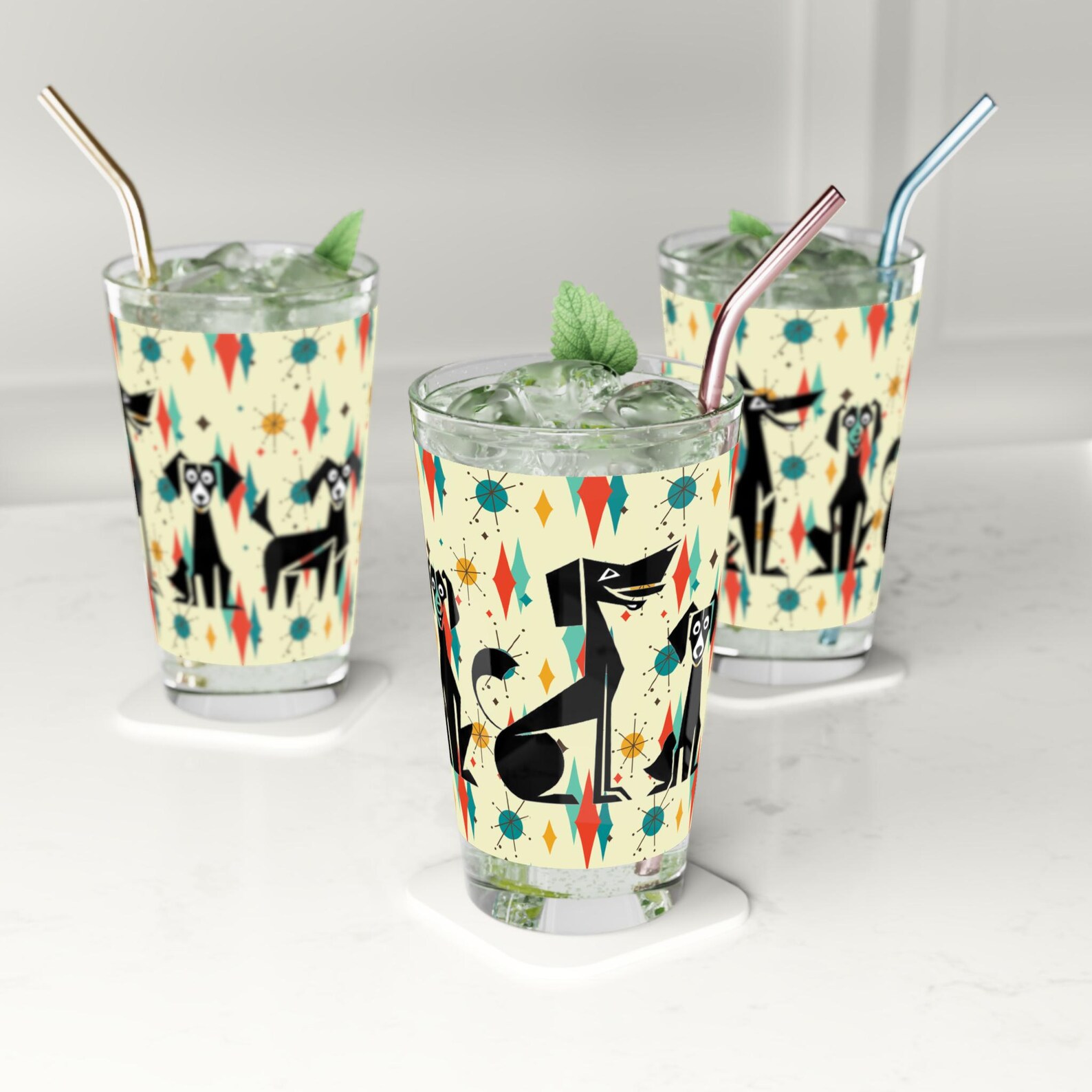 Atomic Dog Glass Mid Century Modern Glass Set of 1,2, or 4 Retro Atomic ...