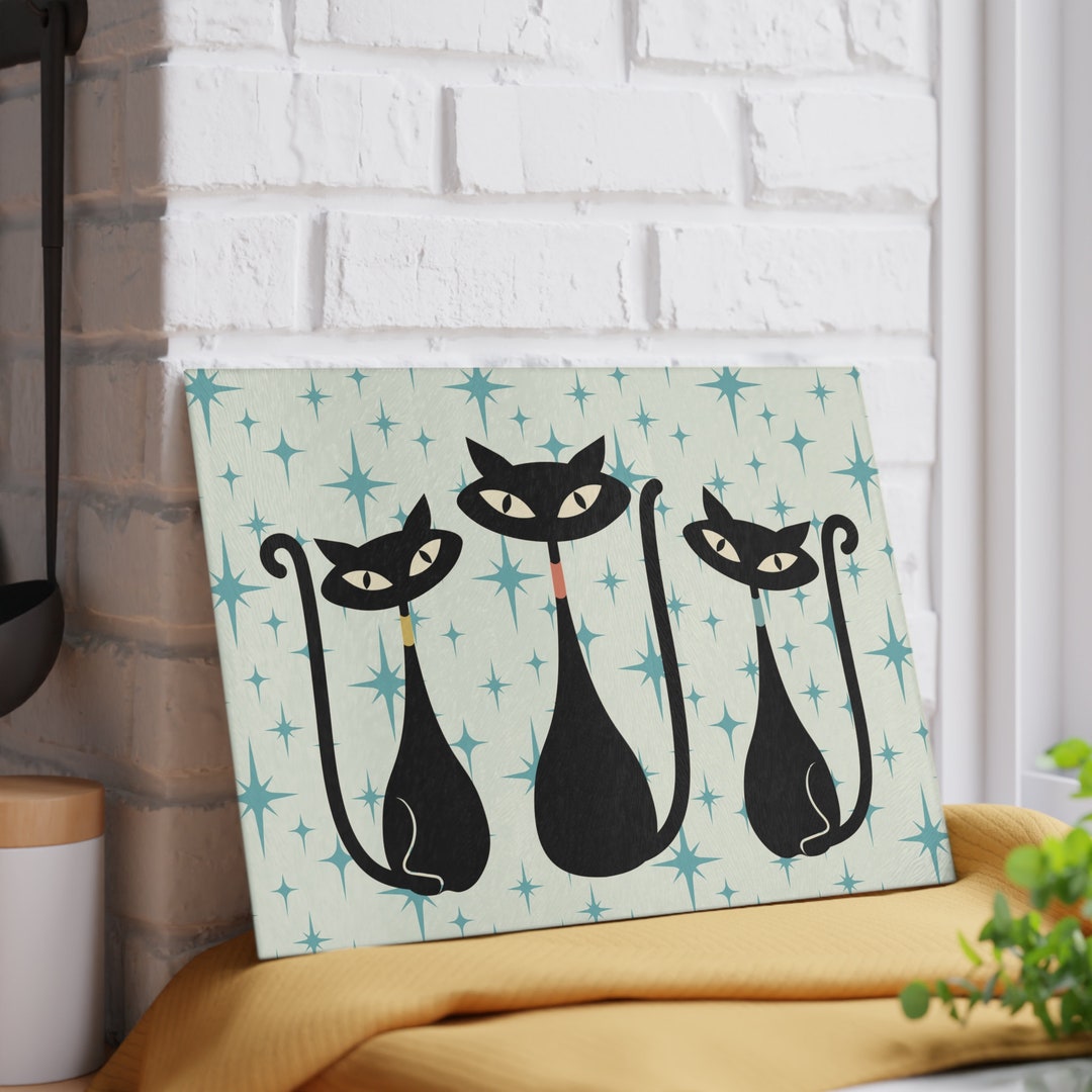 Atomic Cat Glass Cutting Board, Cat Kitchen Decor, Mid Century Modern ...
