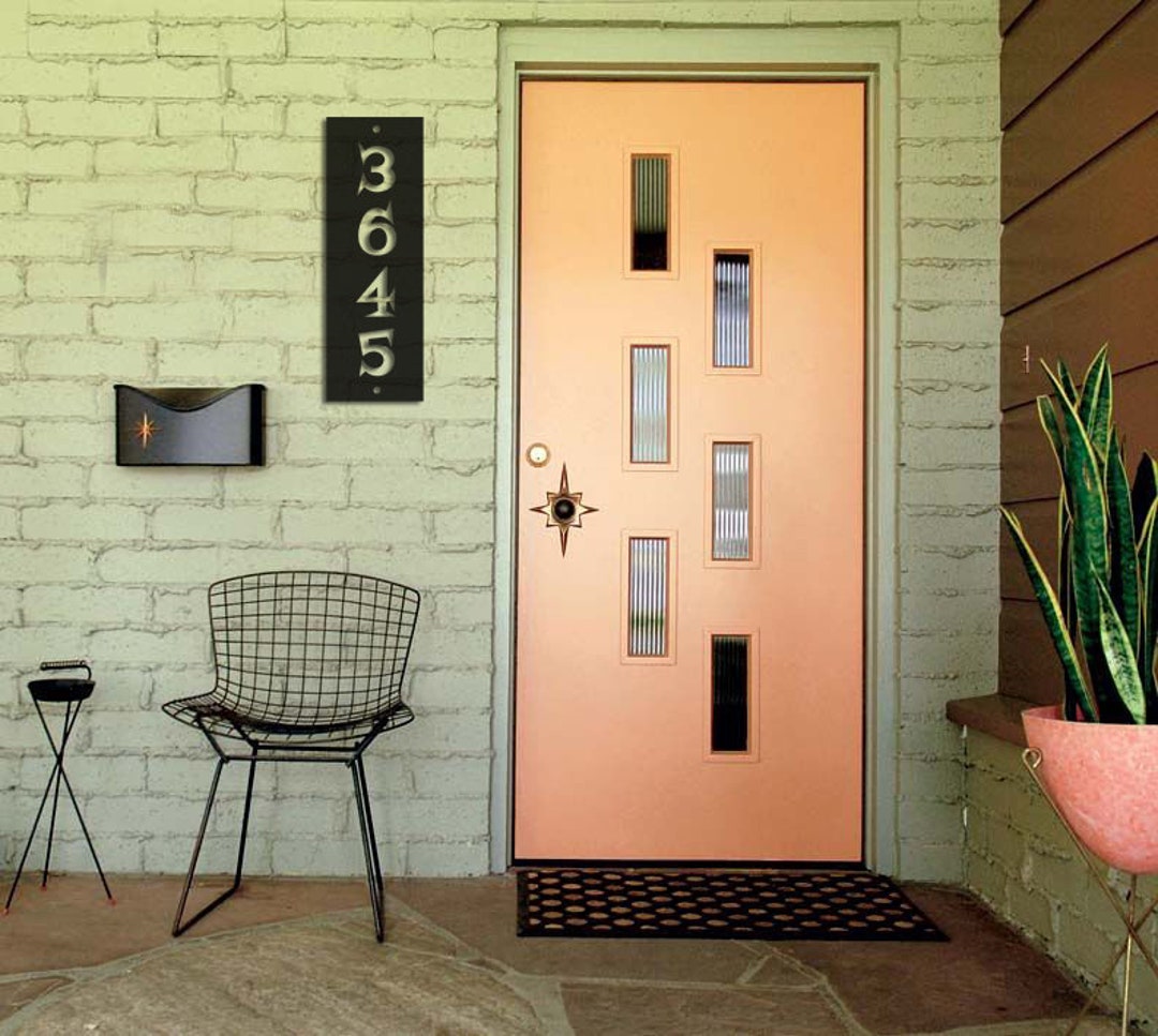 Mid Century Atomic Metal House Number Sign, Modern Vertical Address ...