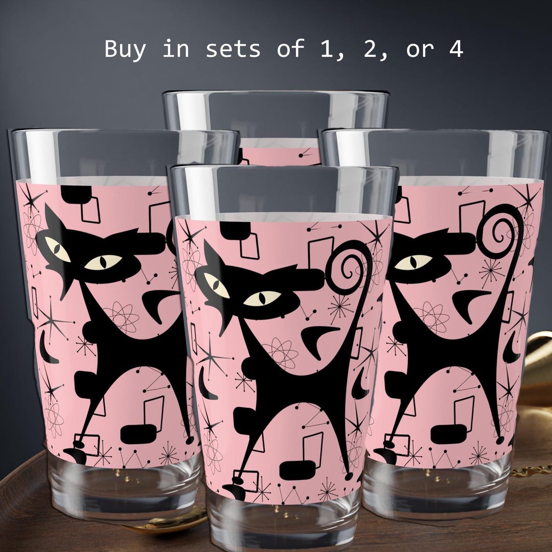 Atomic Cat Glasses Set of 1,2, or 4 Retro Mid Century Modern Atomic ...