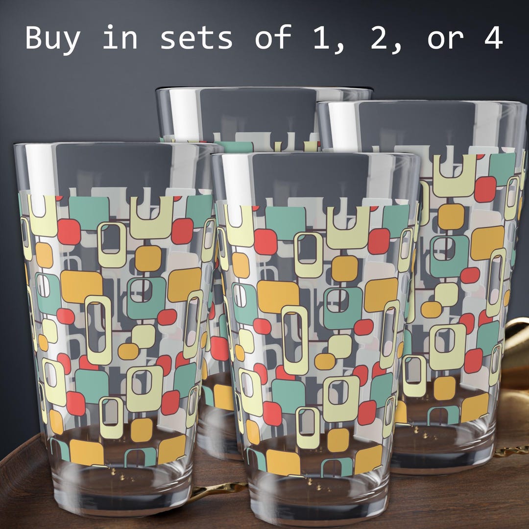 70s Retro Mid Mod Geometric Pint Glass Mid Century Modern Shaker Glass ...