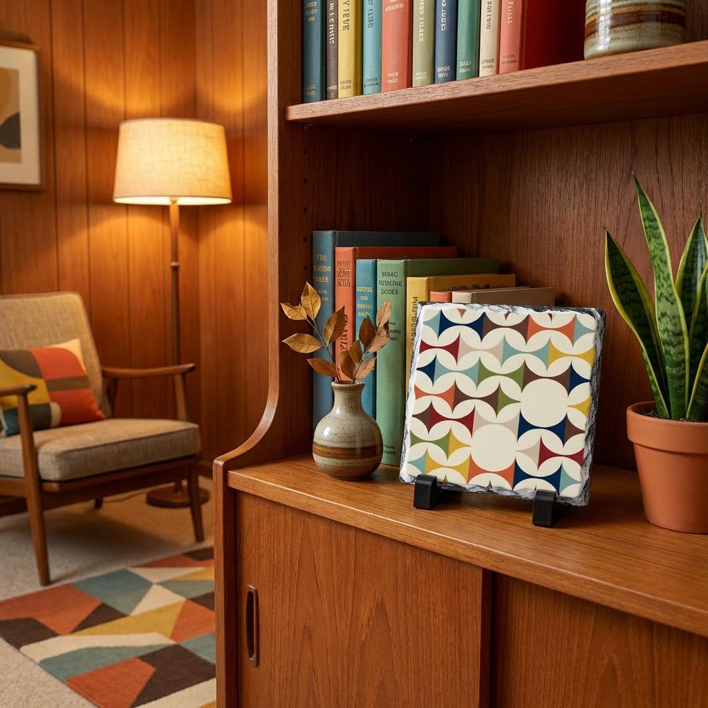 Mid Century Modern Geometric Slate Tile – Colorful Retro Pattern Art ...
