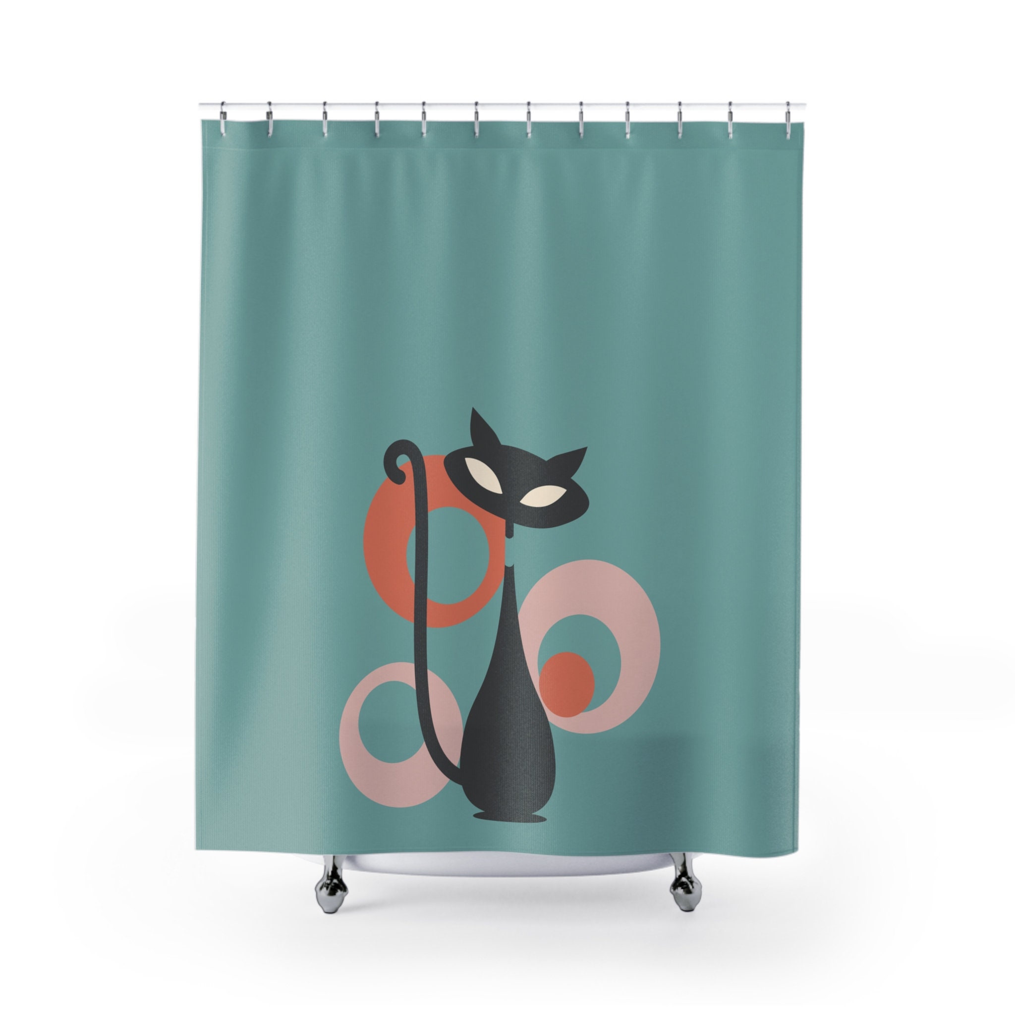 Atomic Cat Mid Century Modern Geometric Shower Curtain Mcm Shower