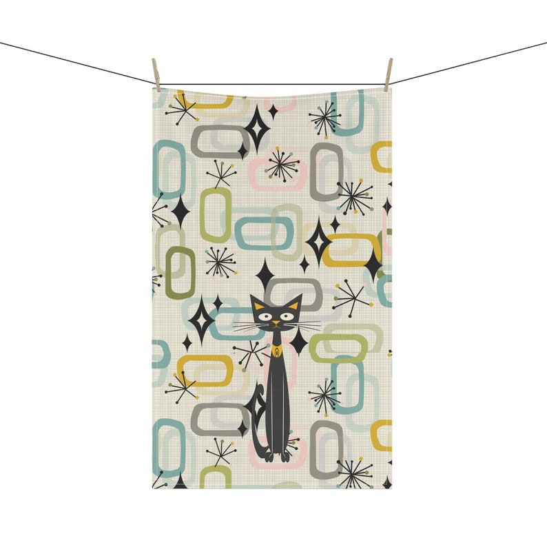 Atomic Cat Tea Towel, Atomic Cat Kitchen Towel, Retro Atomic Home Gift ...