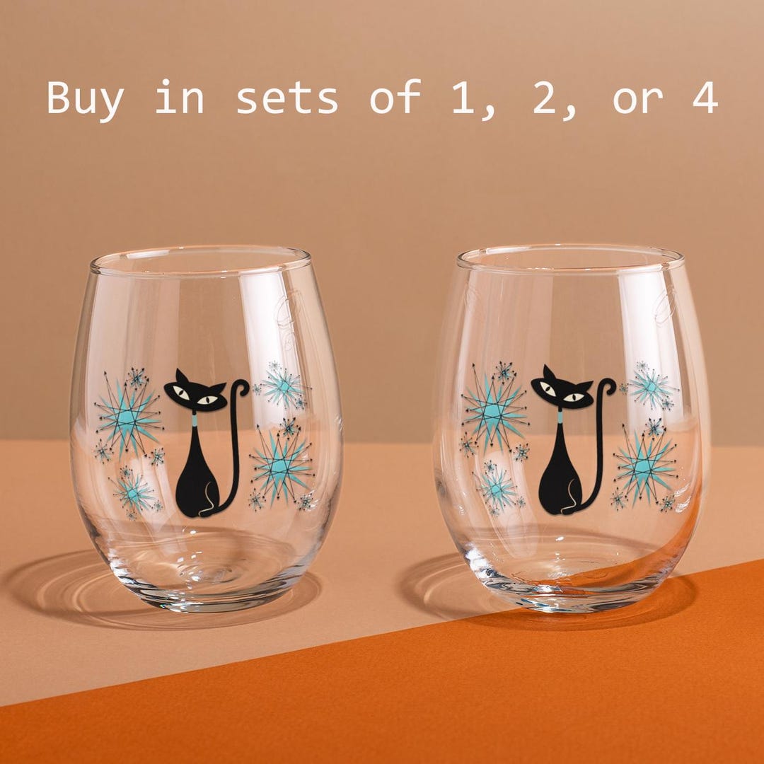 Atomic Cat Wine Glass Retro MCM Drinkware Unique Gift for Cat Lovers ...