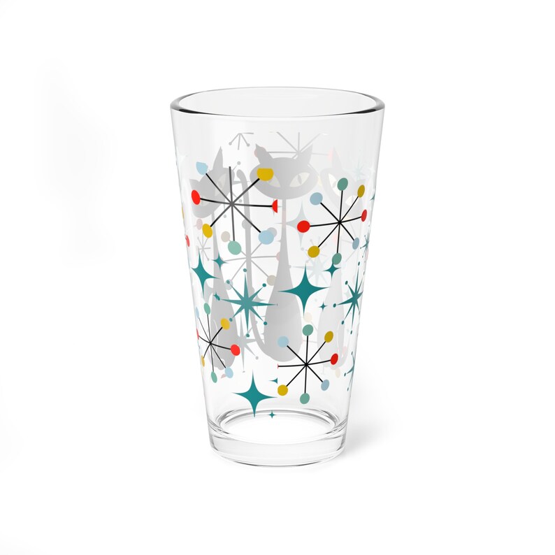 Atomic Kitschy Black Cat Pint Glass, 16oz Mid Century Modern Retro Beer ...