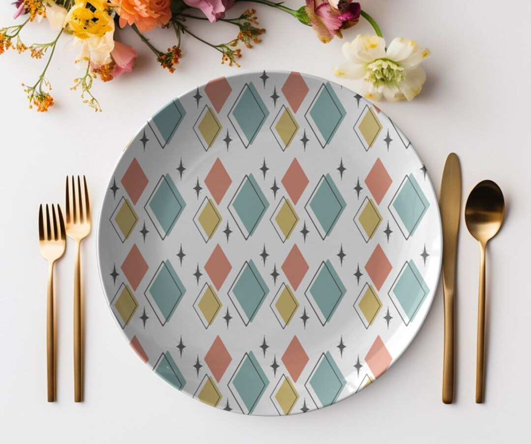 Atomic Diamond Dishware, Mid Century Modern Starburst Dinner Plates - Etsy