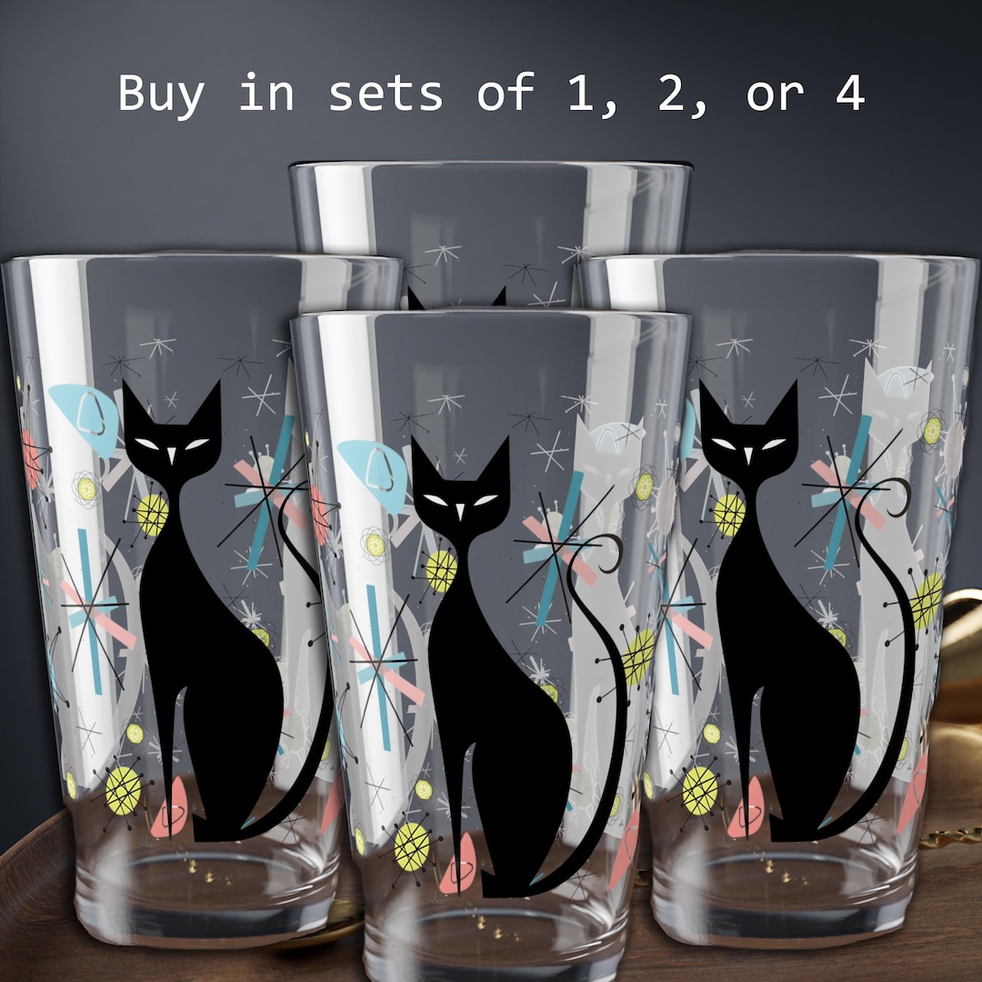 Atomic Cat Glasses Retro Mid Century Modern Atomic Kitty Glassware Pint ...