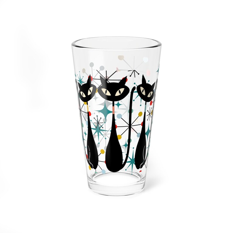 Atomic Kitschy Black Cat Pint Glass, 16oz Mid Century Modern Retro Beer ...