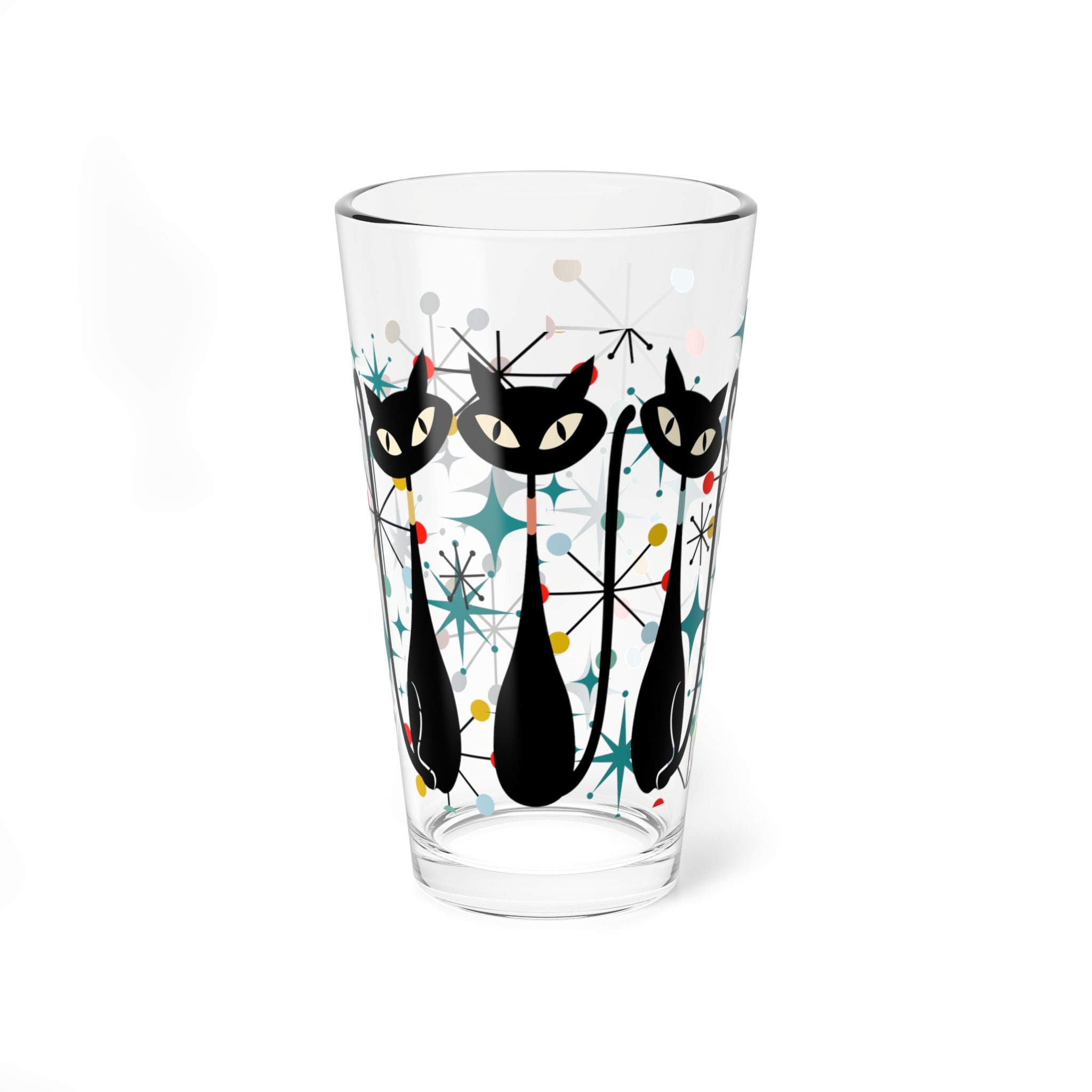 Atomic Kitschy Black Cat Pint Glass, 16oz Mid Century Modern Retro Beer ...