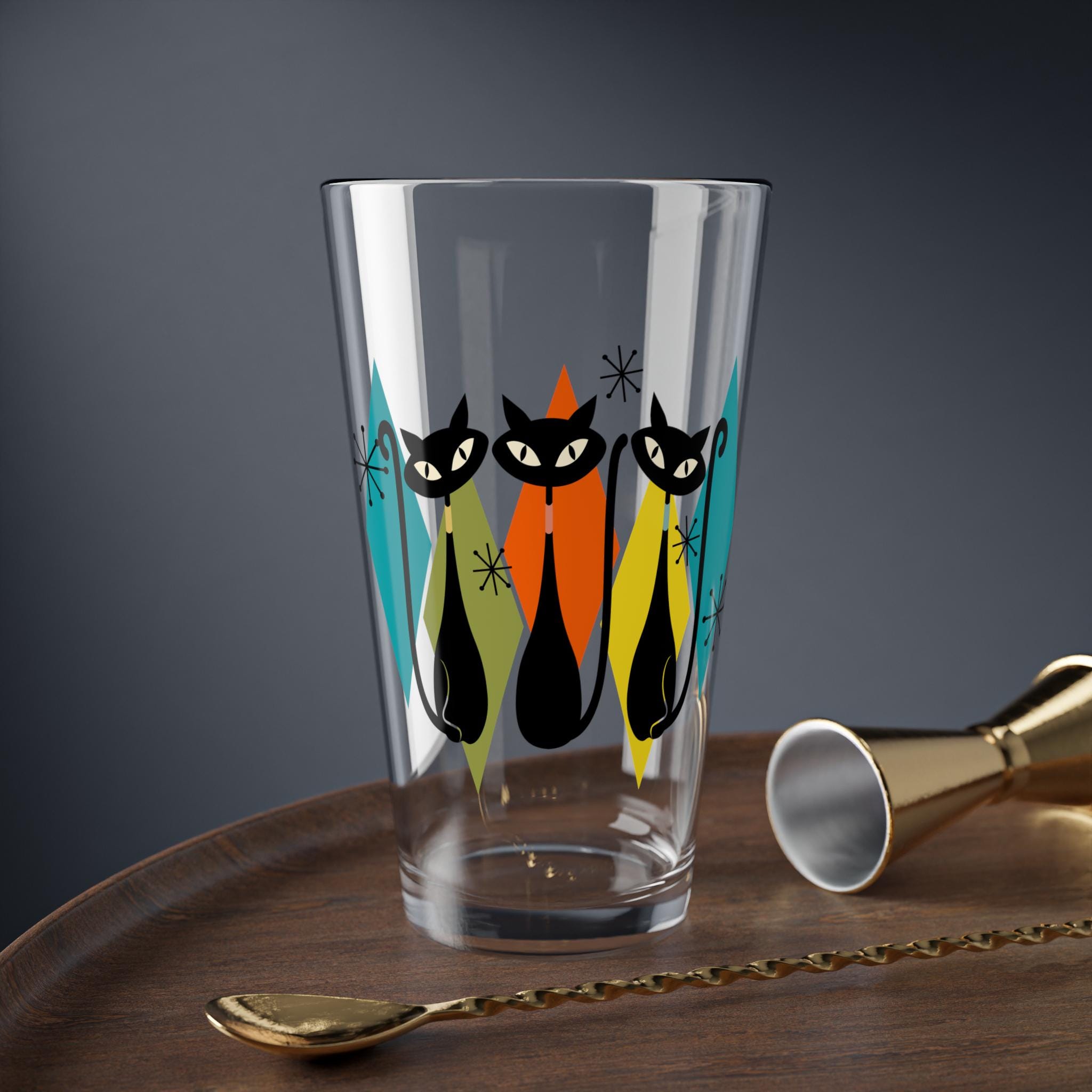 Atomic Cat Glasses MCM Retro Cocktail Glassware Set Mid Century Modern ...