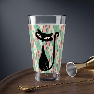 Atomic Cat Glasses Black Cat Mid Century Modern Pint Glass MCM Cat ...