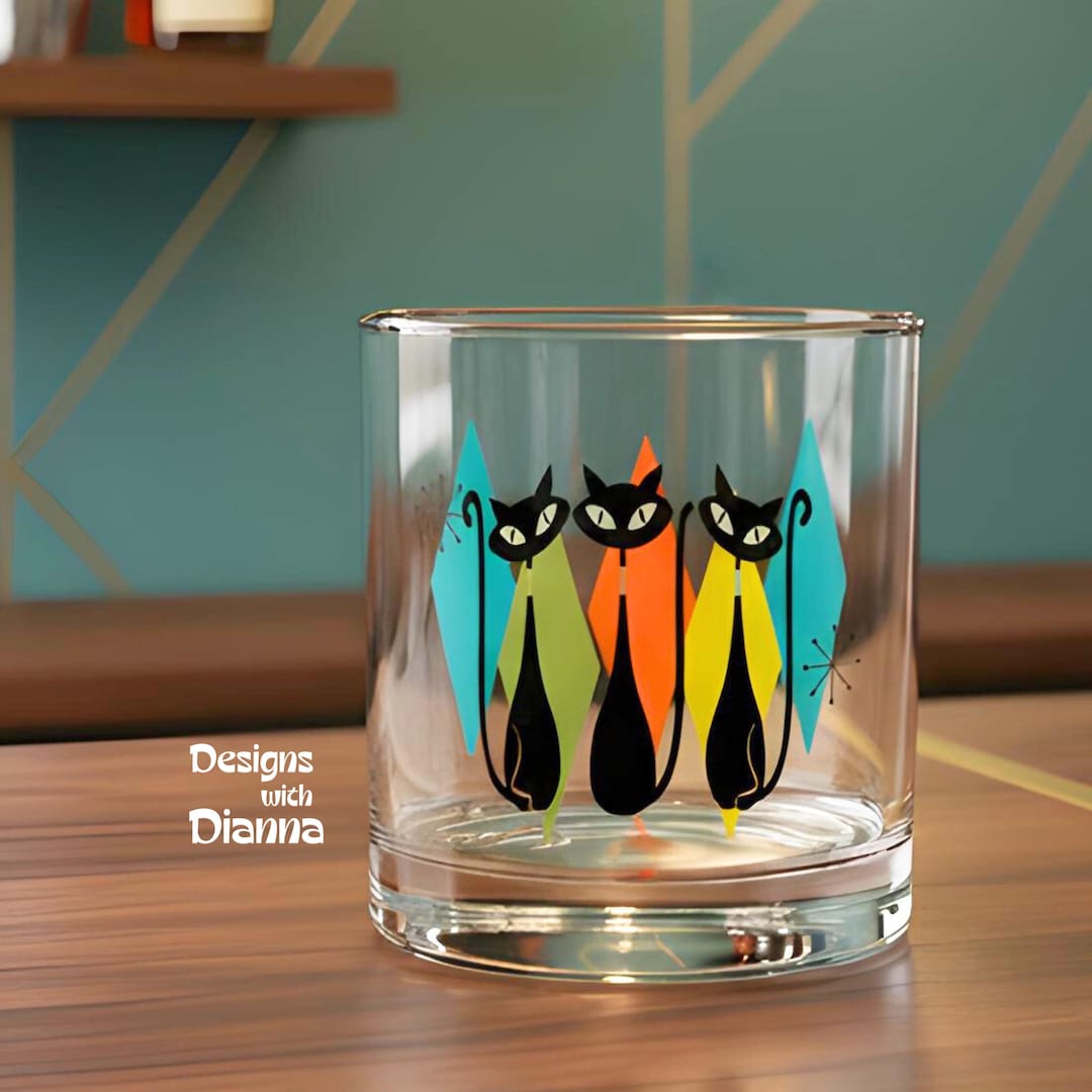 Atomic Cat Rock Glasses Retro Drinkware Mid Century Modern Whiskey ...