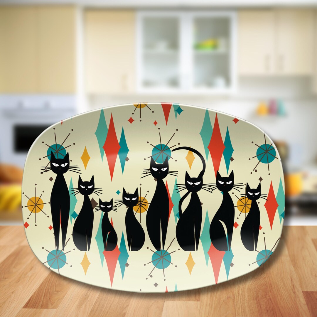 Atomic Cat Platter Retro Mid Century Modern Platter Retro Serving Tray ...