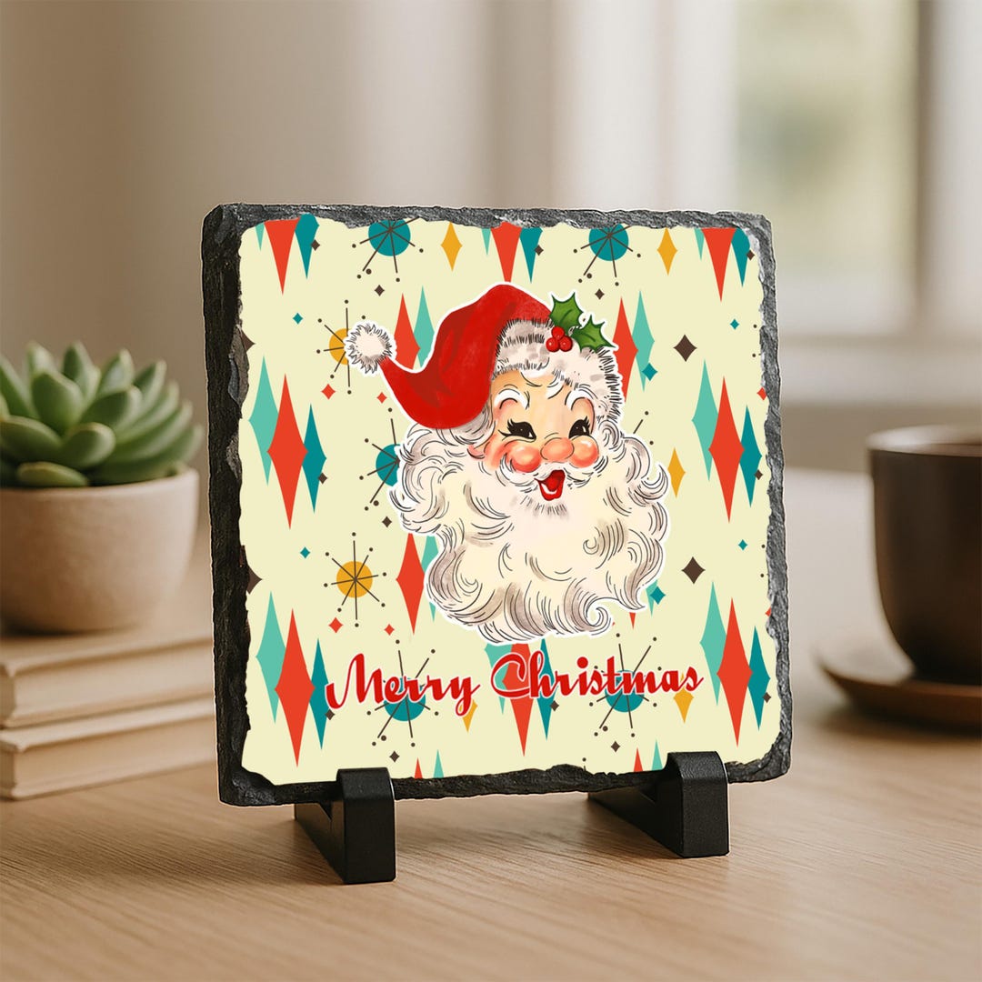 Retro Santa Slate Tile – Mid Century Modern Christmas Decor – Vintage ...