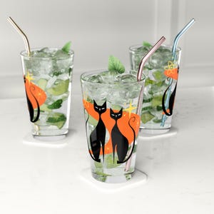 Atomic Cat Glasses Kitschy Black Cat Pint Glass 16oz Mid Century Modern ...