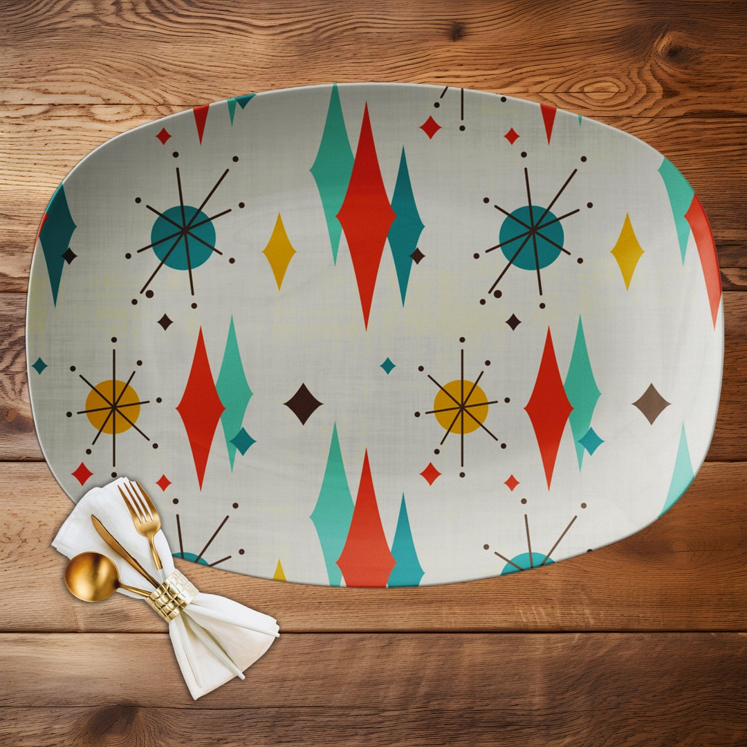 Mid Century Modern Atomic Diamond Starburst Platter, Retro Beige ...
