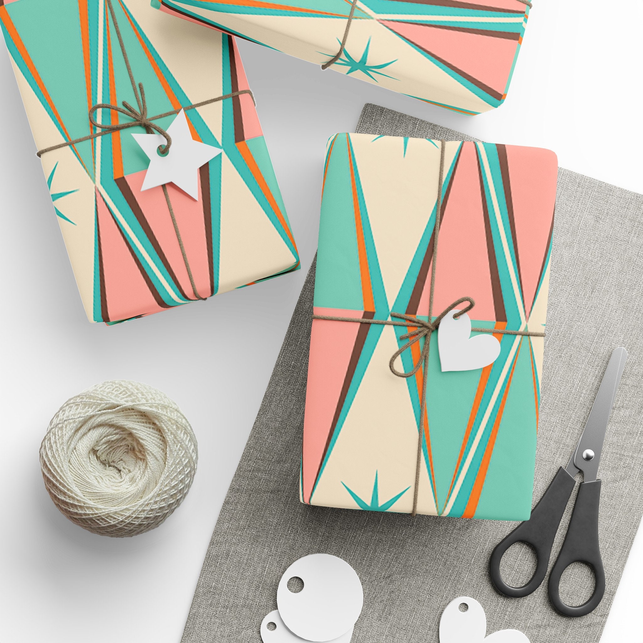 Atomic Starburst Retro Wrapping Paper, Mid Century Modern Atomic ...